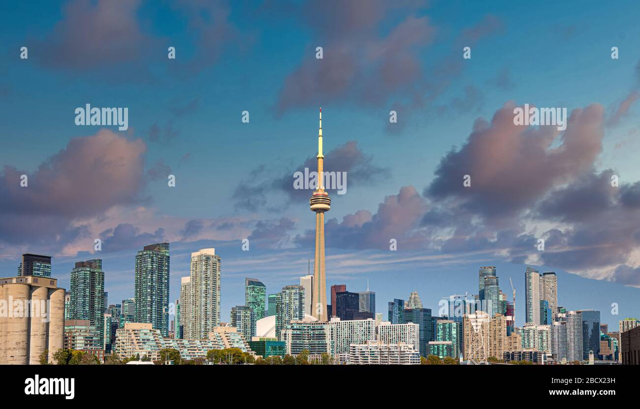 Scenic Toronto financial district skyline view from Ontario Lake Stock ...