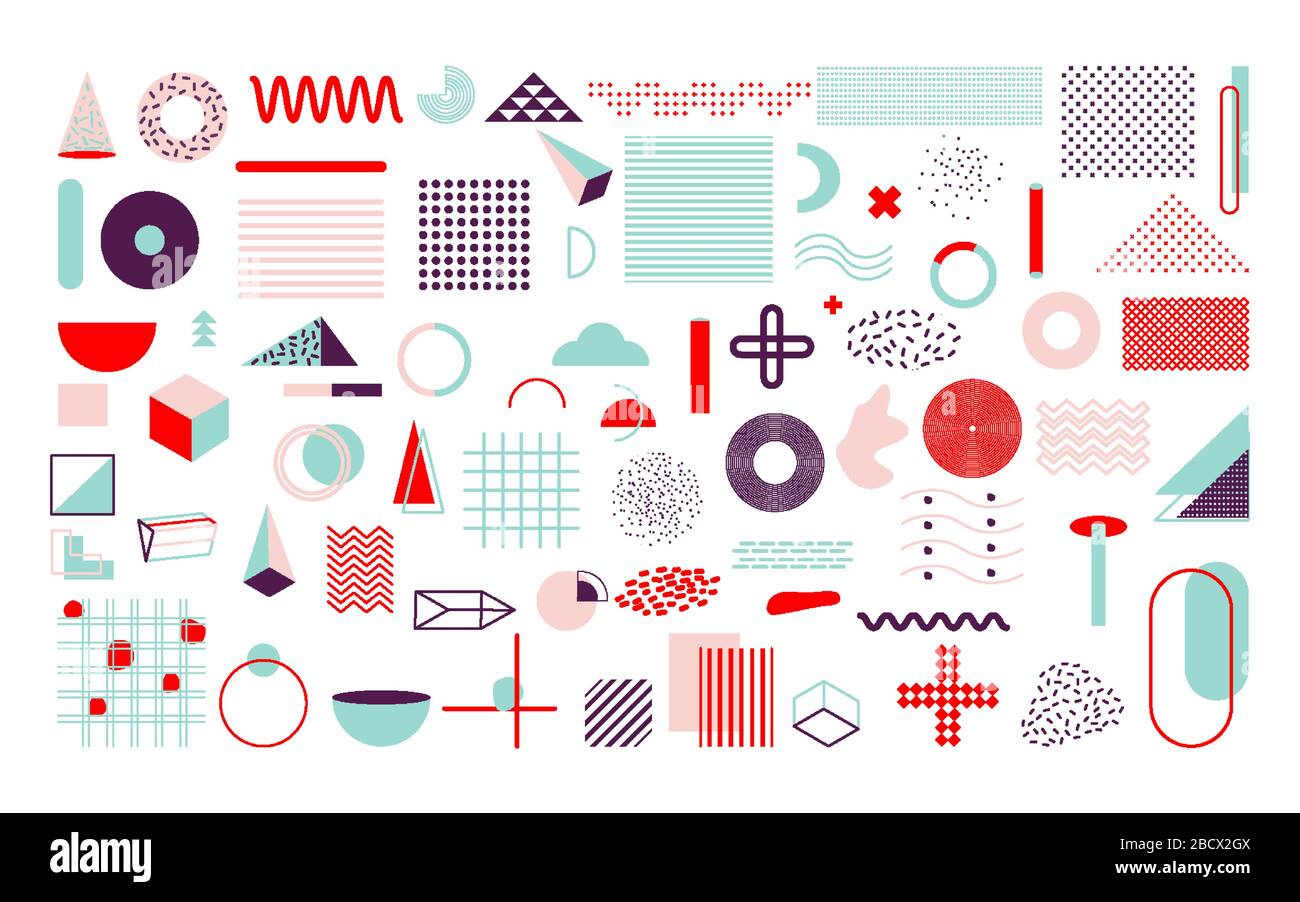 Set of colorful geometric shapes. Memphis design elements of retro ...