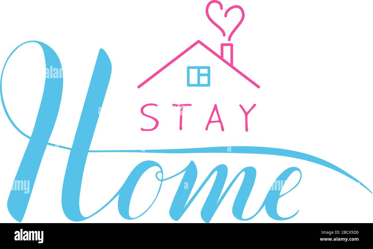 Vector hand written stay home text isolated on white background ...