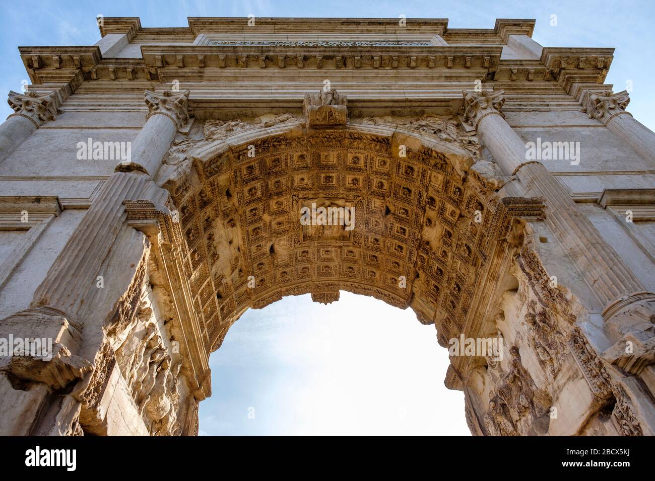 Ancient Rome buildings, detail, close-up of Arch of Titus reliefs, Via ...