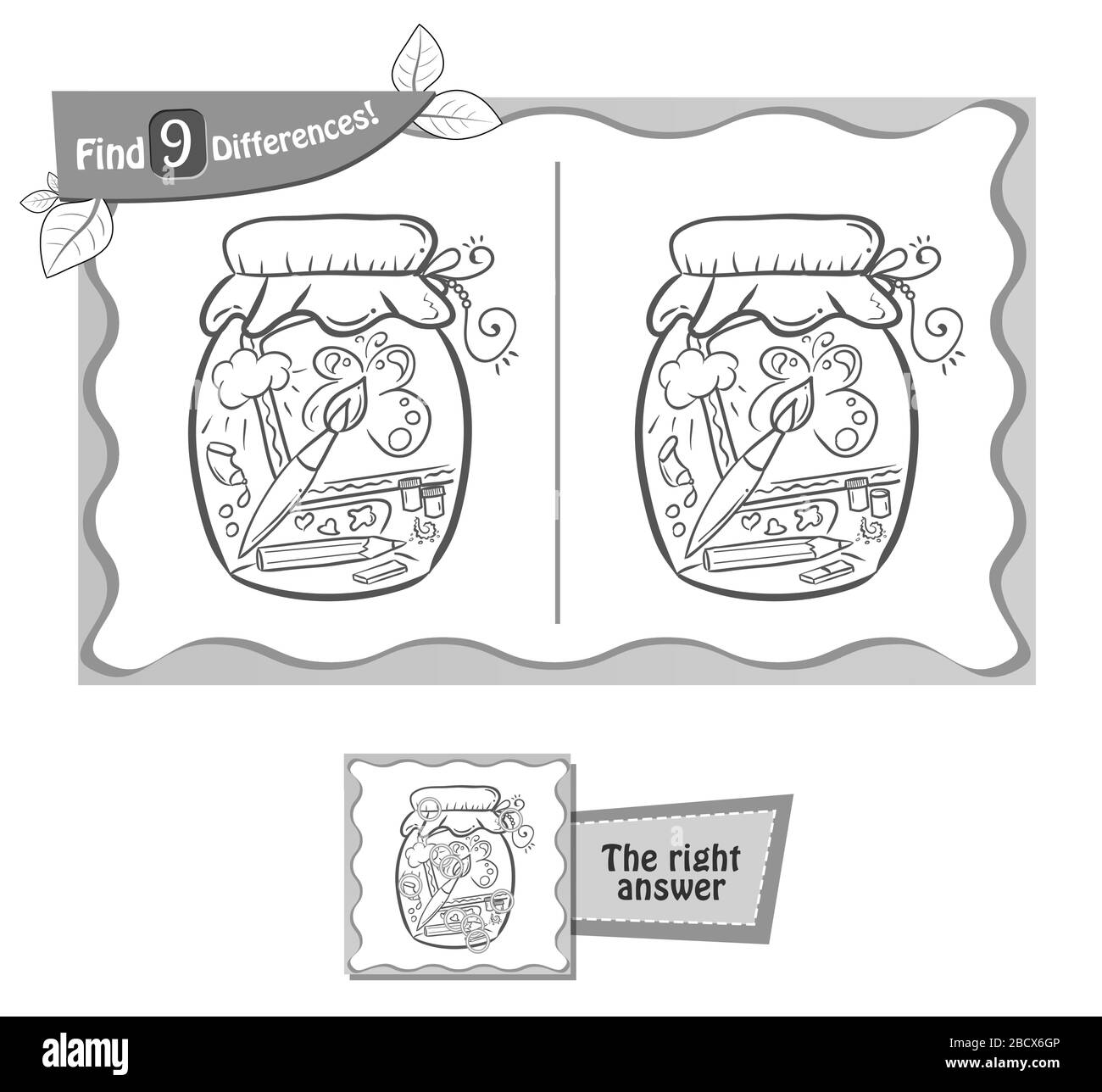 visual game for children and adults. Task to find 9 differences in the ...