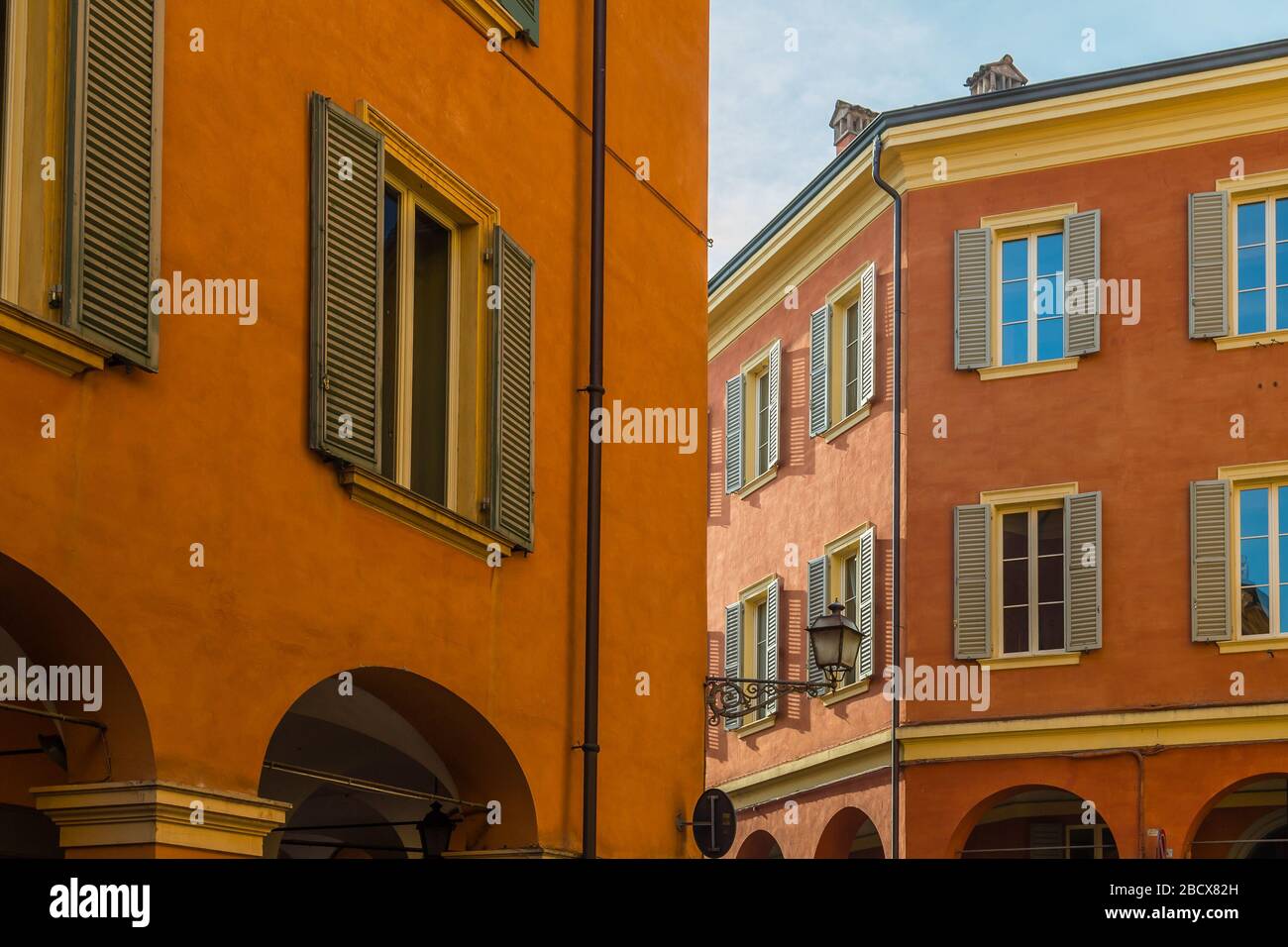 typical windows of ancient buildings in the historical center of Modena ...