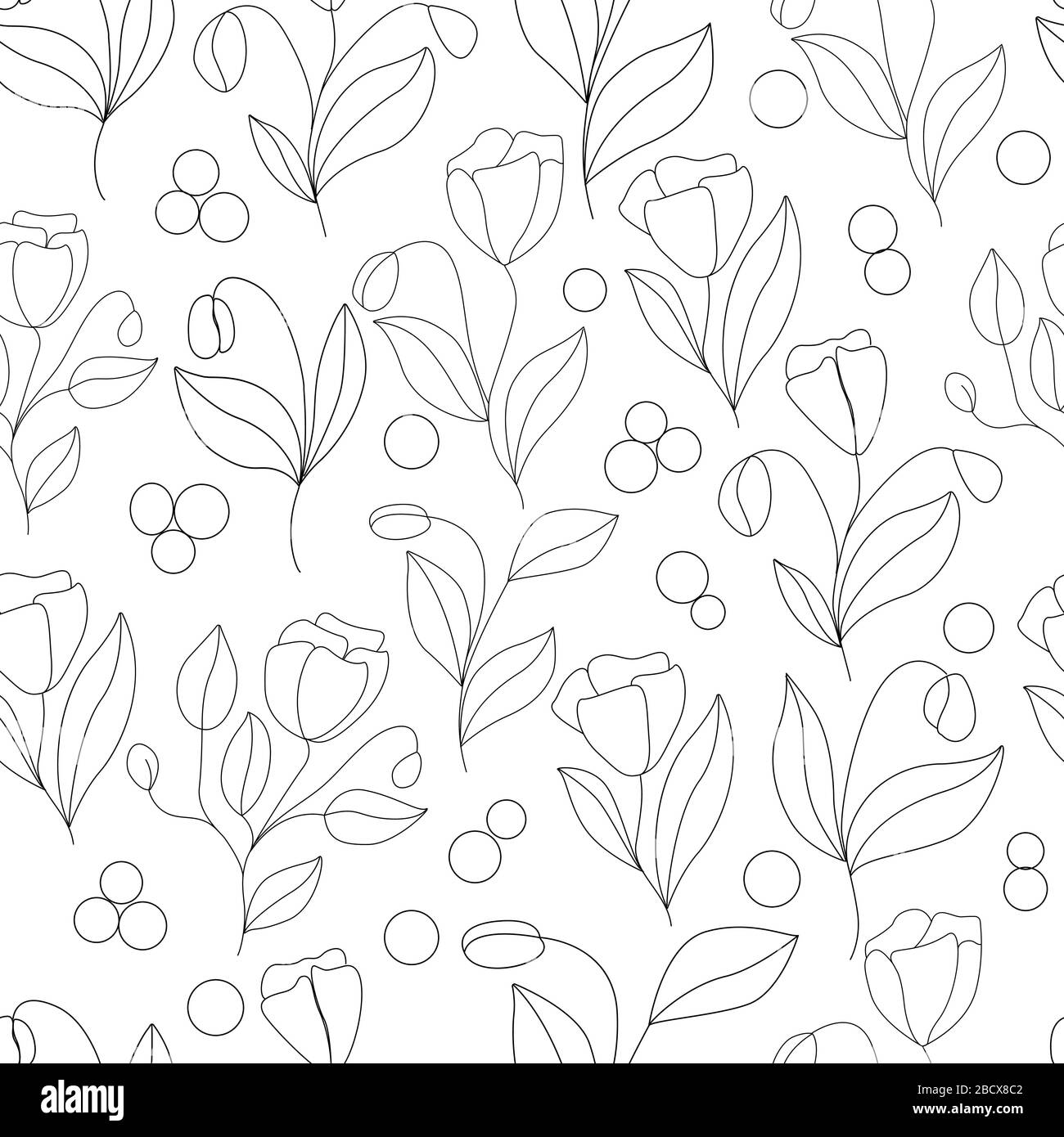 Seamless pattern on a white background - delicate flowers in a linear ...