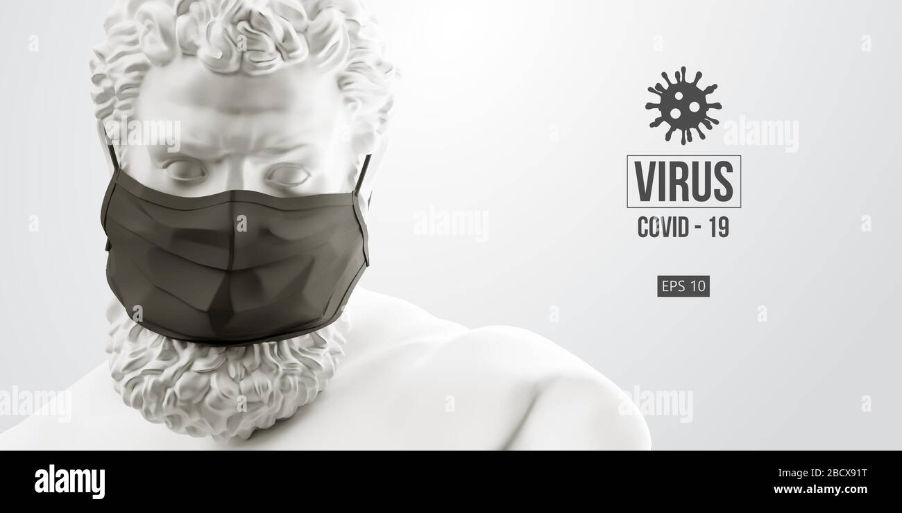 Novel coronavirus COVID-2019. White statue of Hercules symbolizes ...