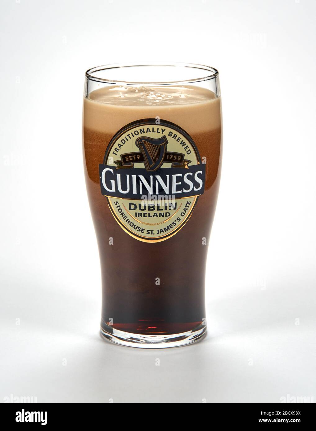 Montreal, Canada - March 15, 2020: An originall Guinness glass of dark ...