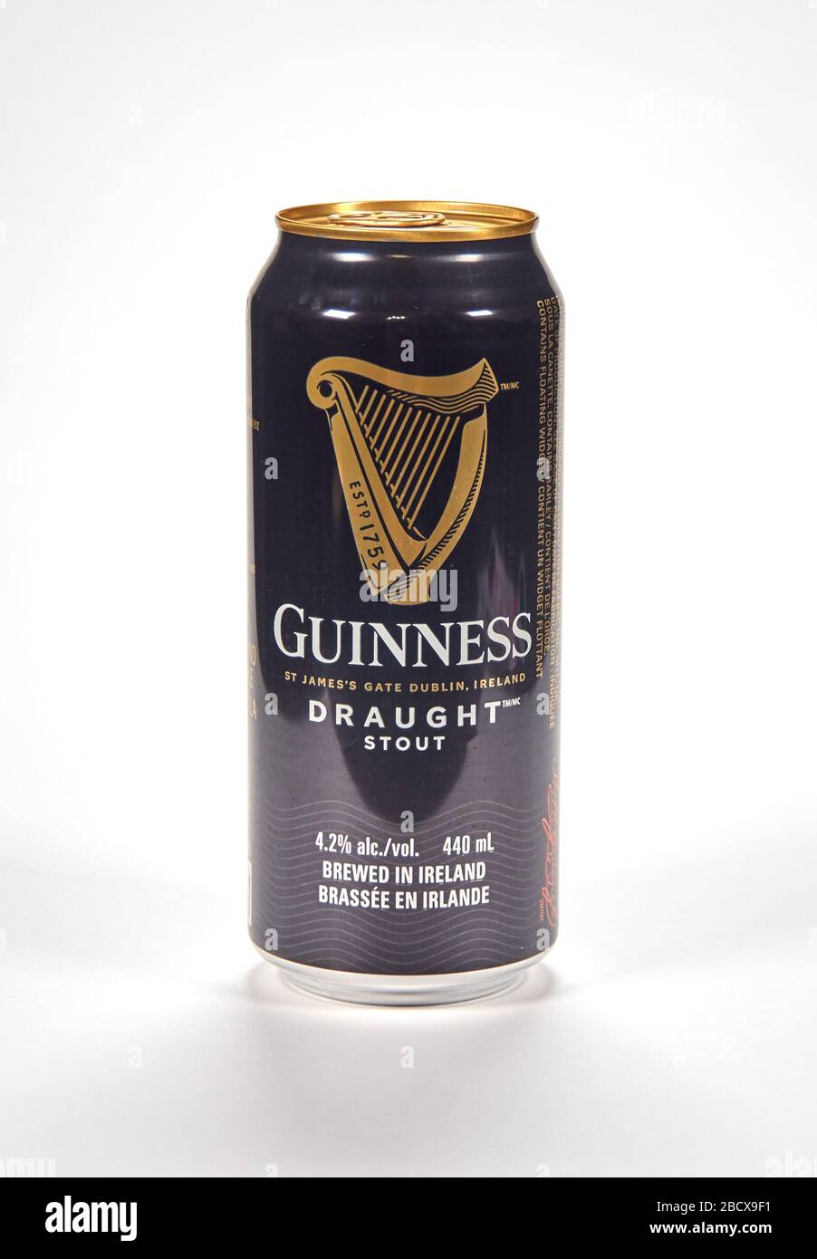 Montreal, Canada - March 15, 2020: A can of dark Guinness beer over ...