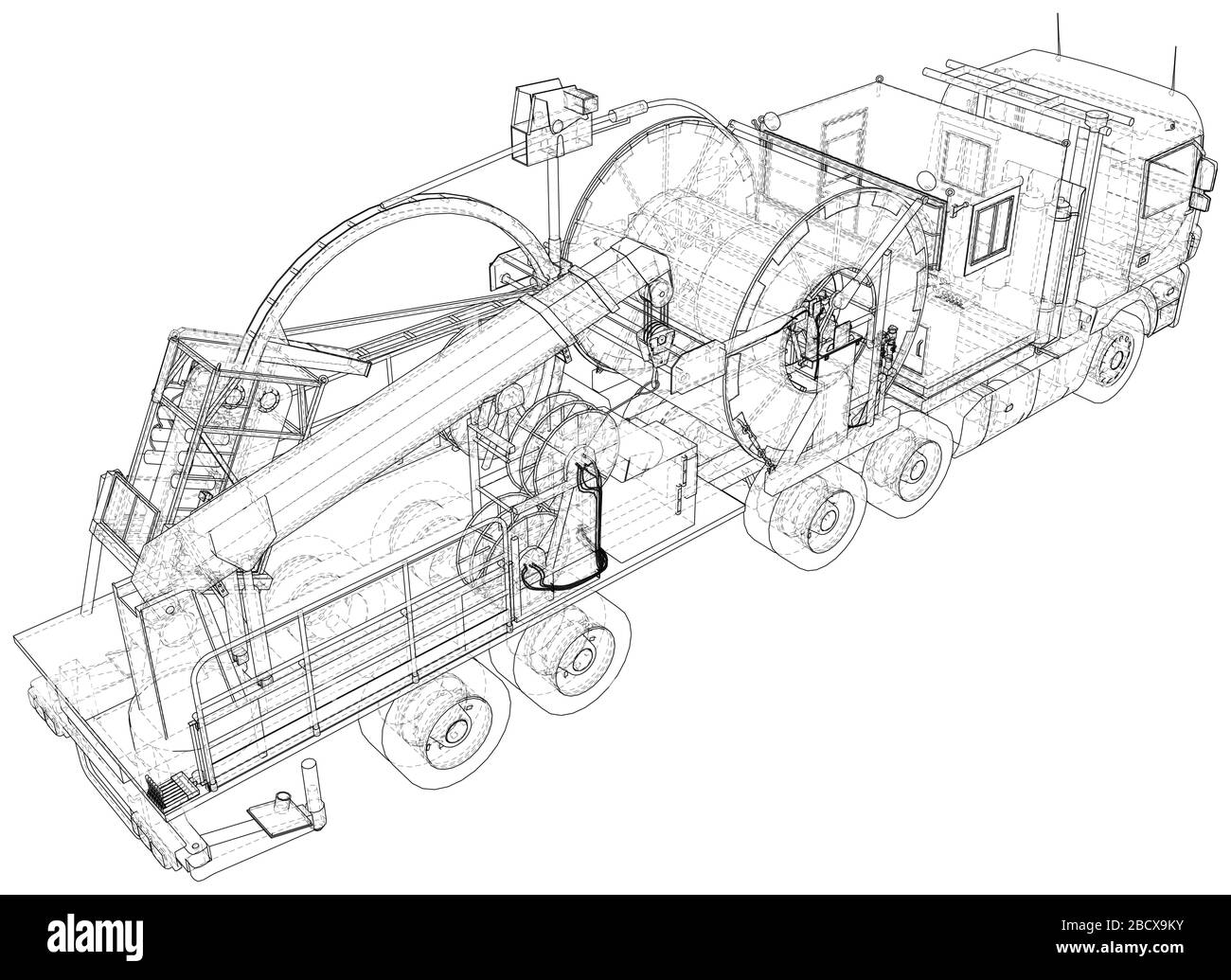 Coiled tubing machine technical wire-frame. EPS10 format. Vector ...
