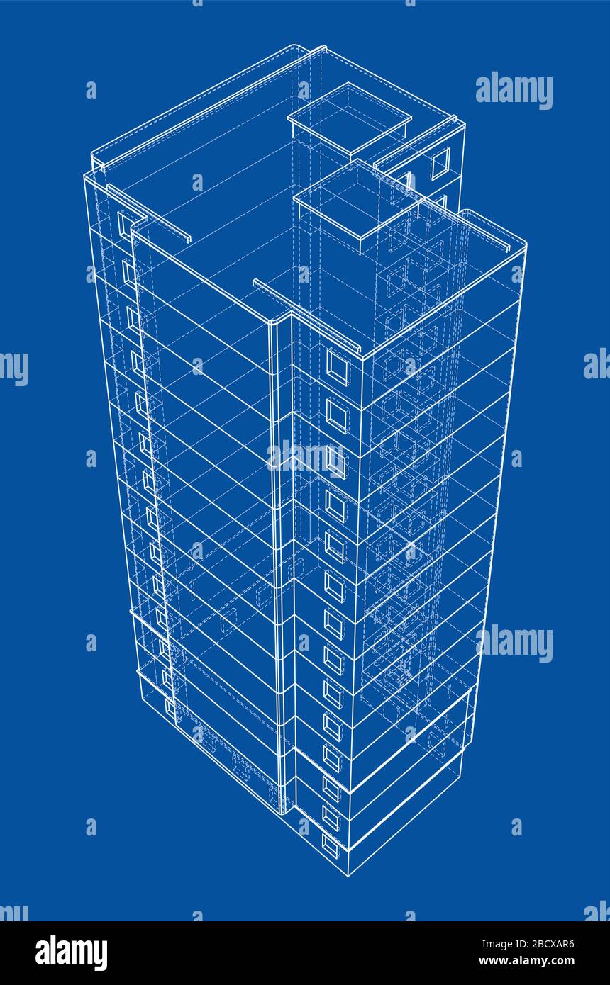 Vector wire-frame model of a multi-storey building Stock Vector Image ...