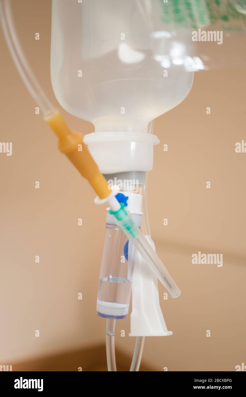 Fragment of a system for intravenous administration of drugs close-up ...
