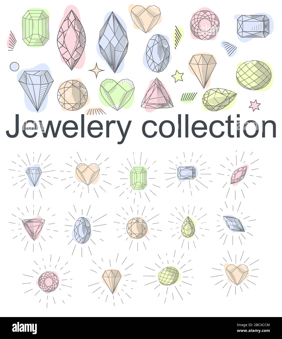 Minerals, Crystals, Gems, and Diamonds Isolated Set Stock Vector Image ...