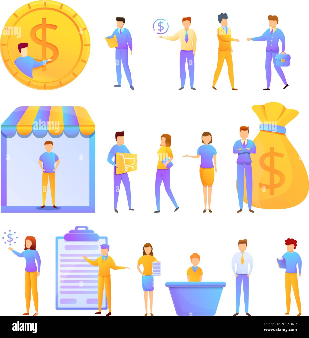 Purchasing manager icons set. Cartoon set of purchasing manager vector ...