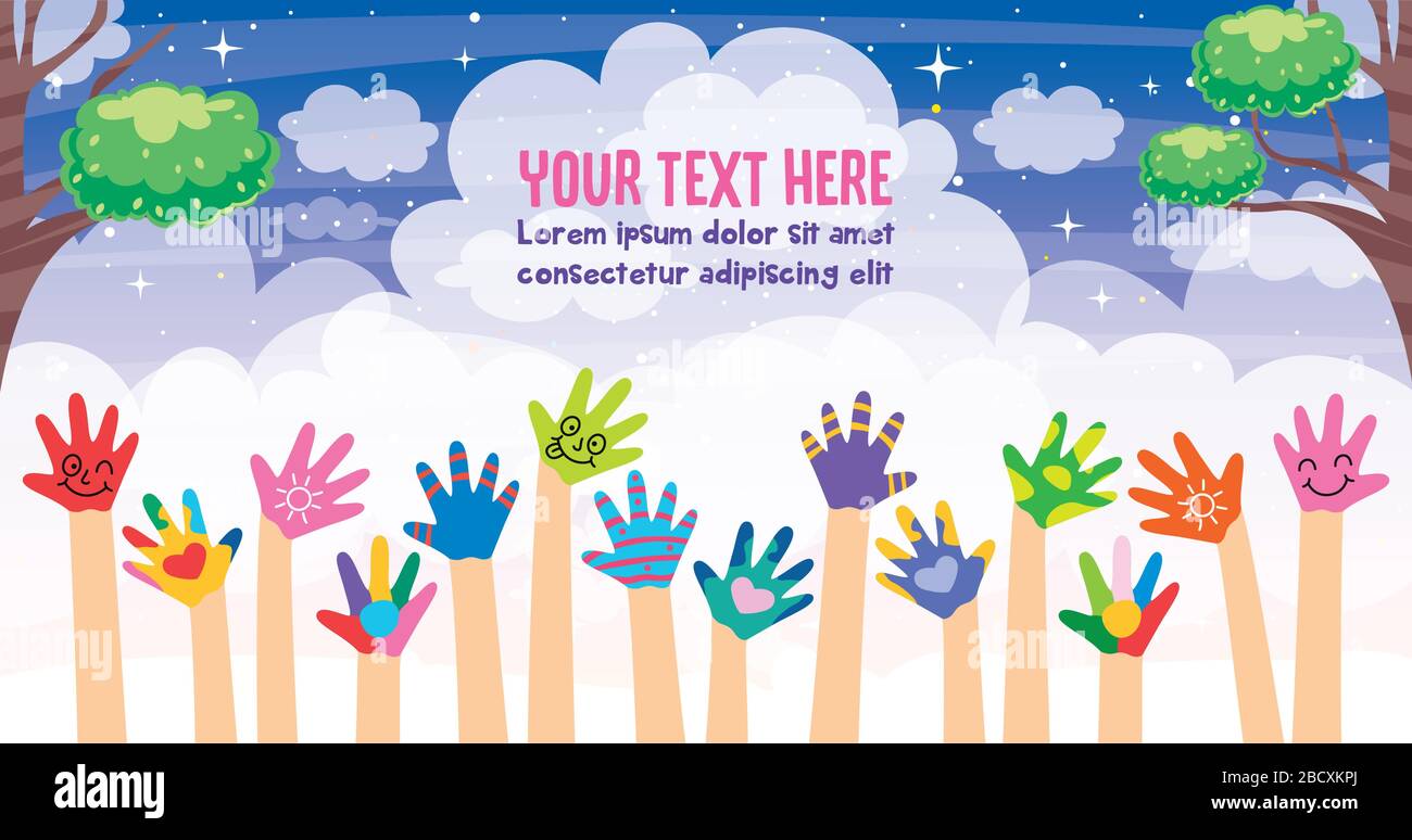 Concept Design With Painted Hands Of Little Children Stock Vector Image ...