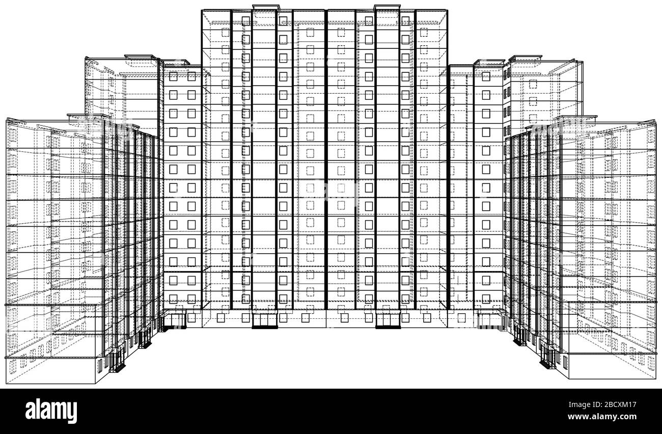 Vector wire-frame model of a multi-storey building Stock Vector Image ...