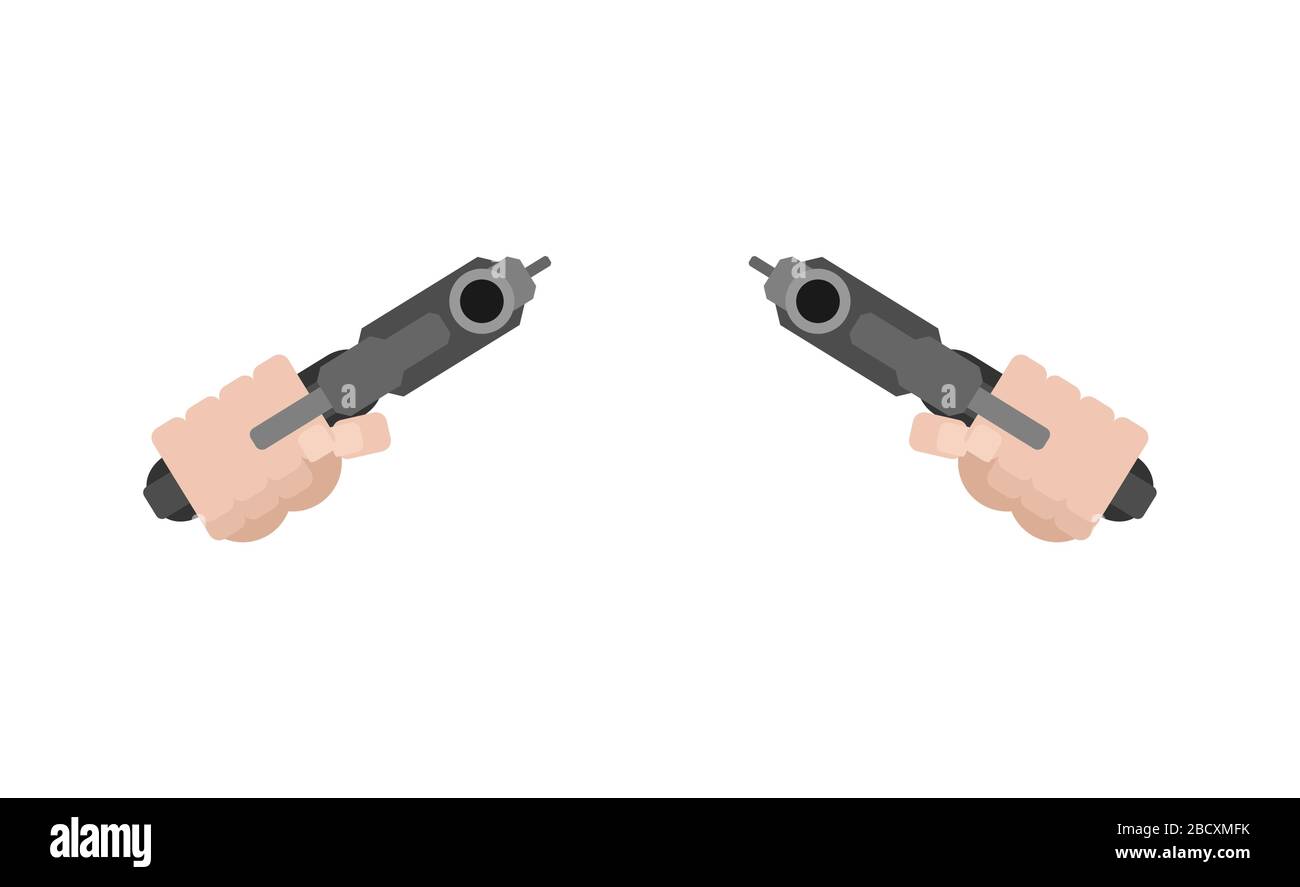 Two Gun and hand front view. handgun in fist isolated. Vector ...