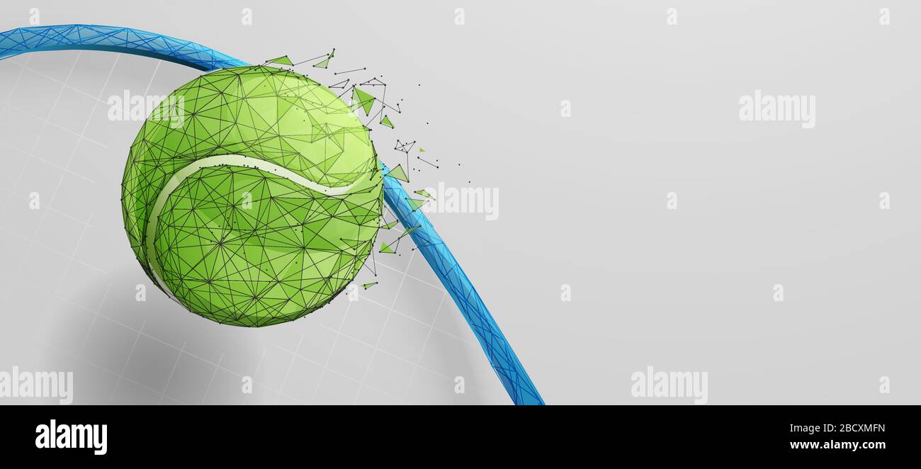Tennis ball on racket from lines, triangles, particle, Low poly and ...