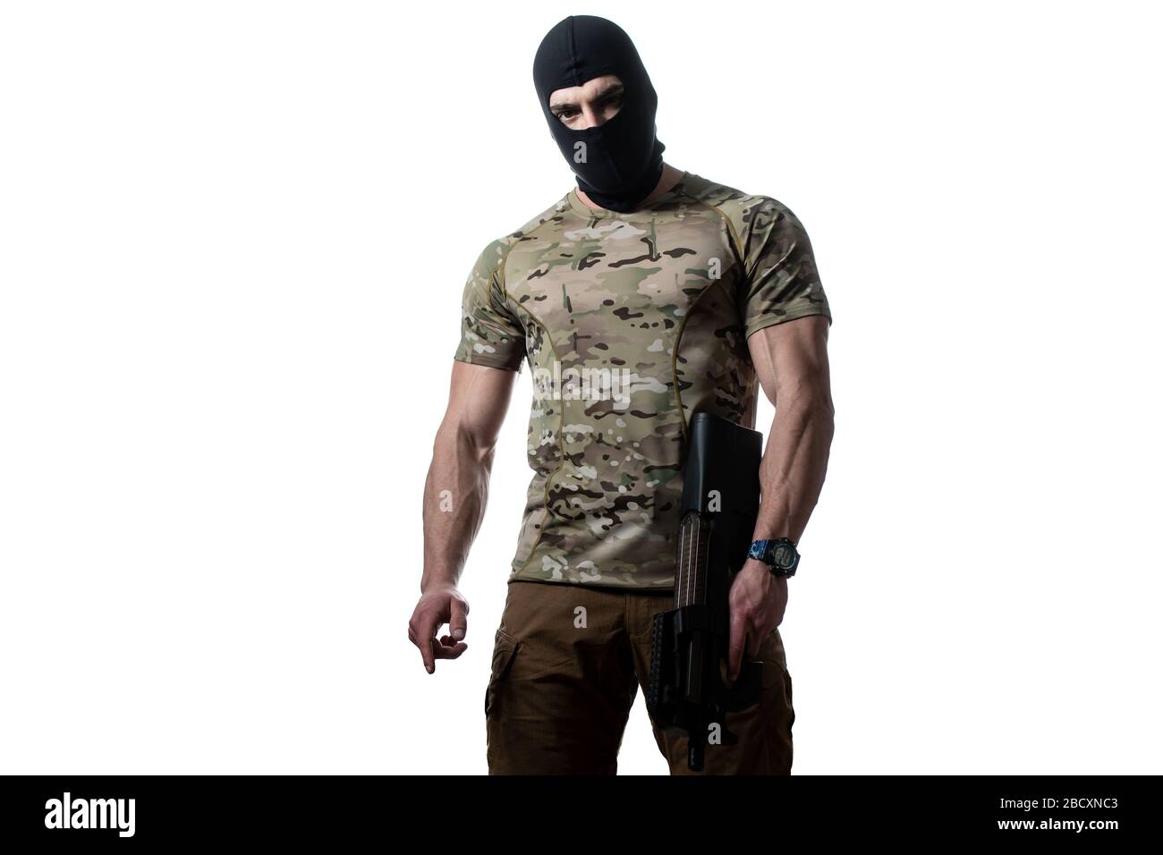 Military Man Ready For Battle Fight With Hands Isolated on White ...