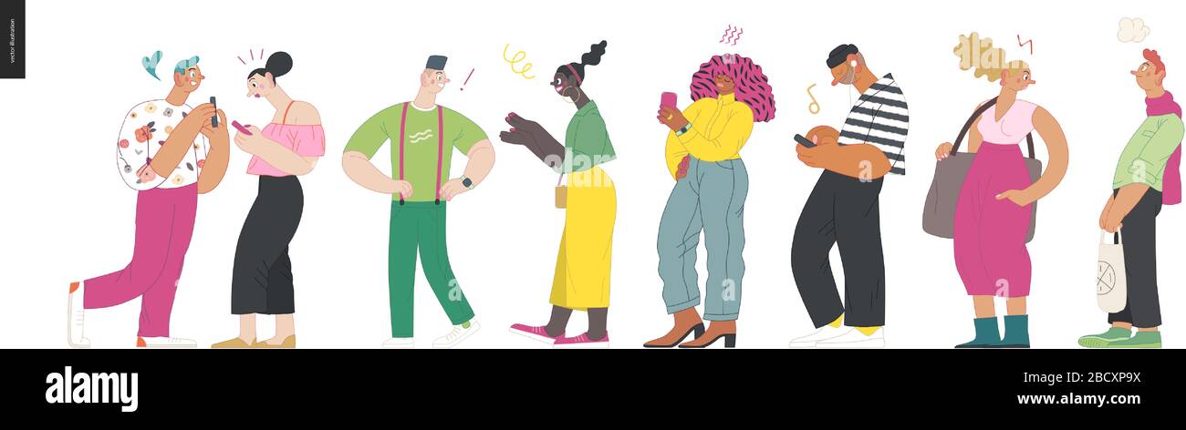 Waiting in line - modern flat vector concept illustration of a young ...