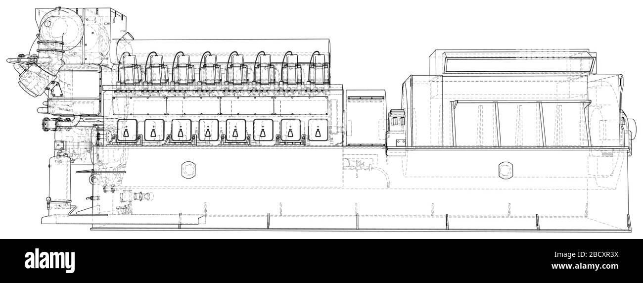 Generator. Diesel and gas industrial electric generator. The layers of ...