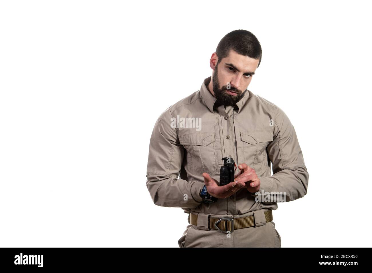 Man With a Bomb in His Hand on White Background Stock Photo - Alamy