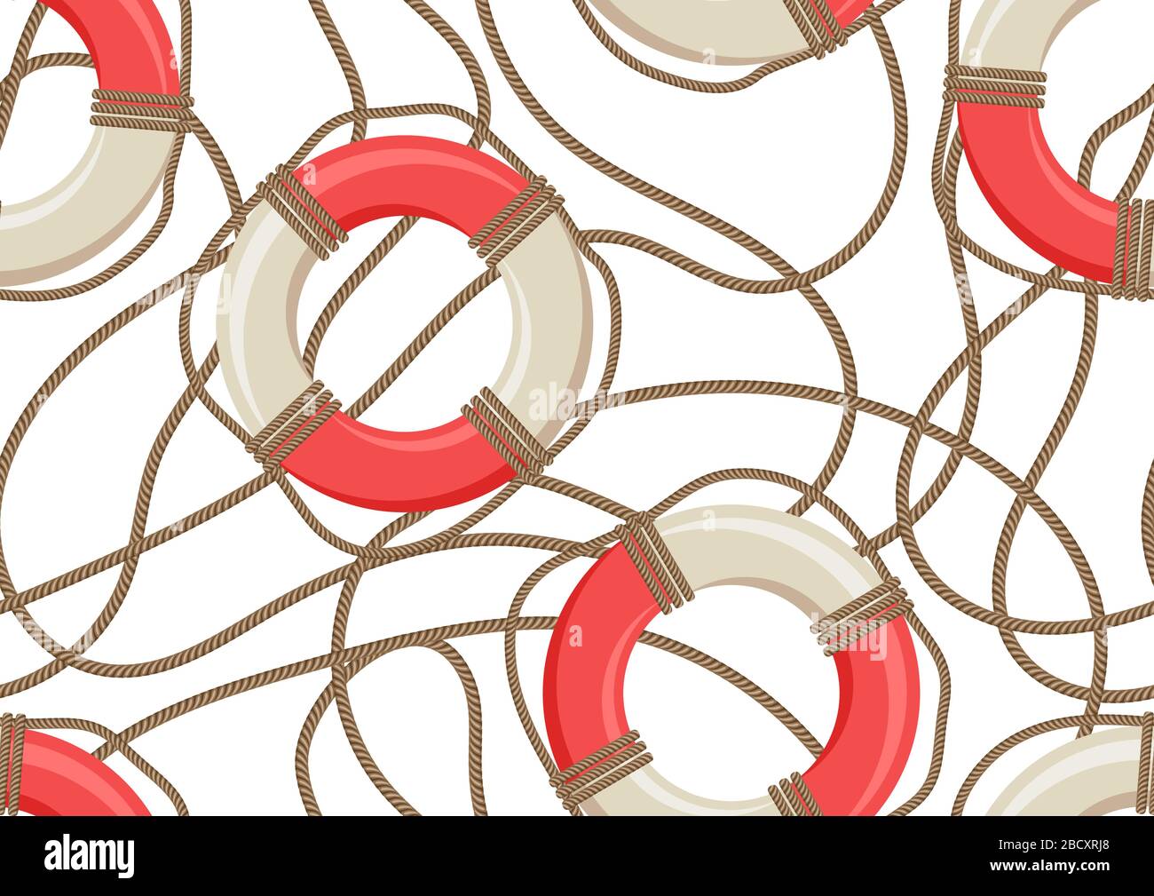 Nautical seamless pattern with ship life buoys and ropes Stock Vector ...