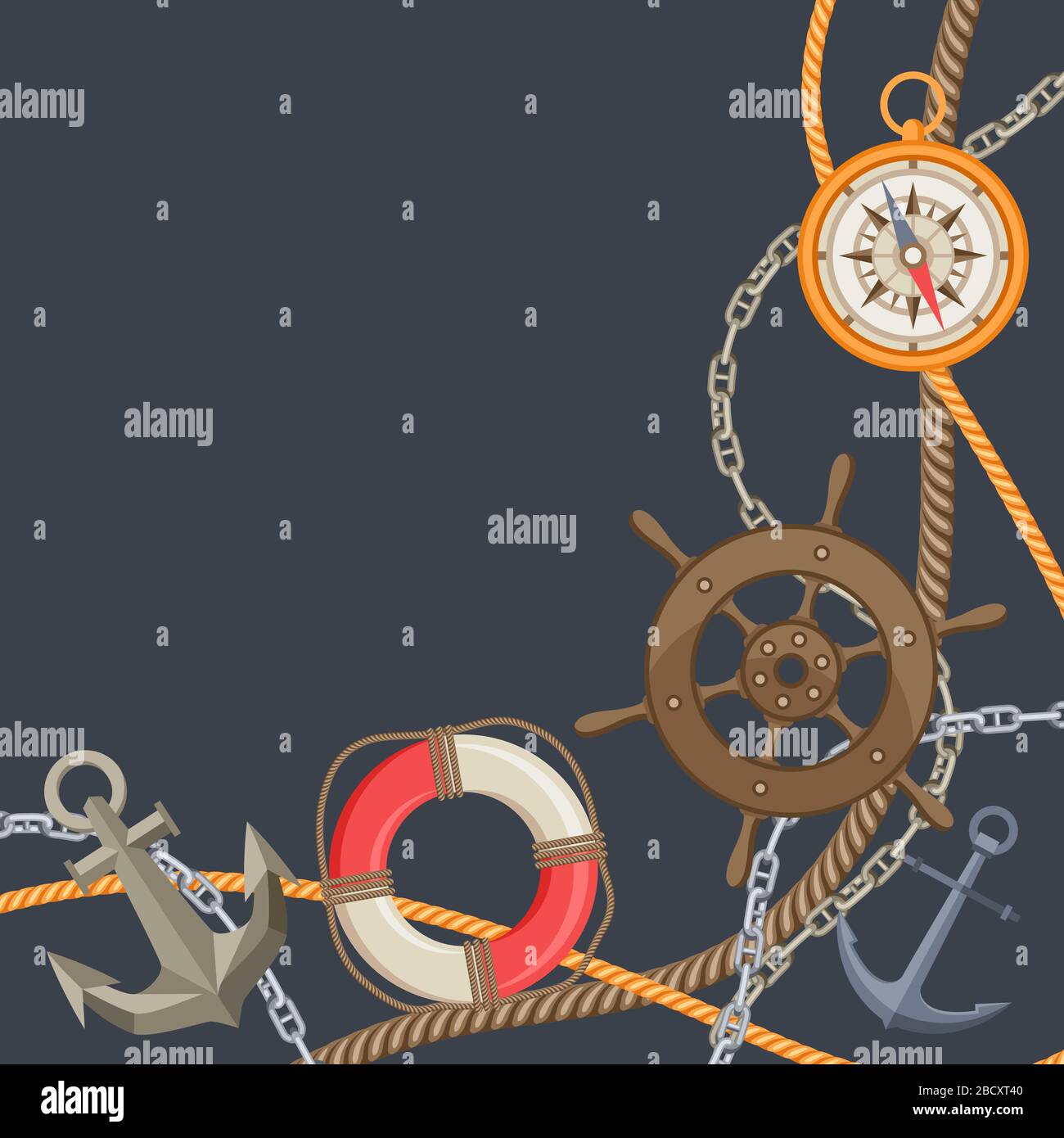 Nautical background with sailing items, ropes and chains Stock Vector ...