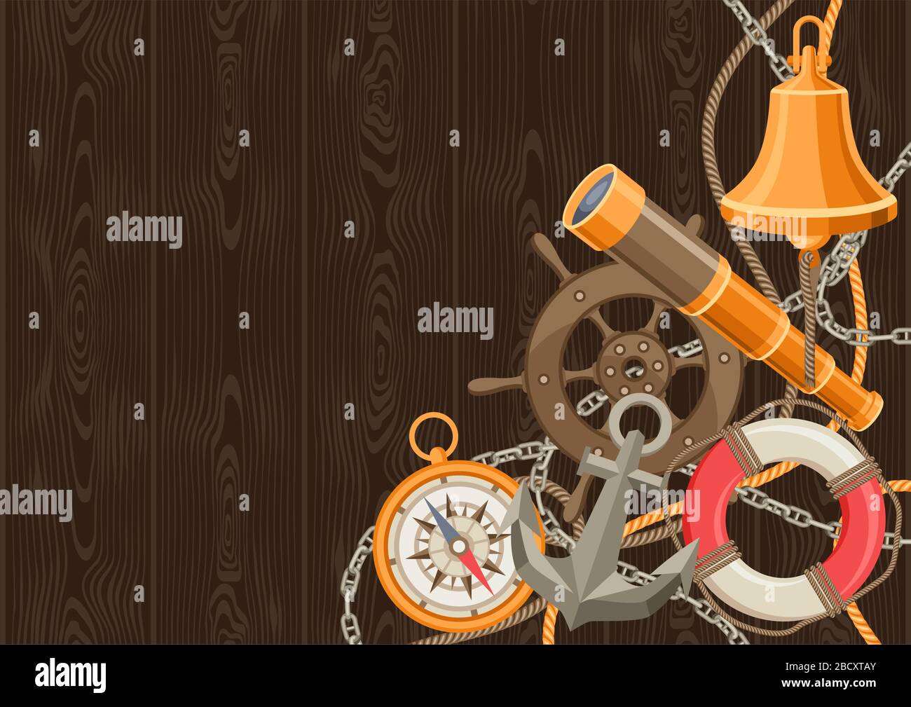 Nautical background with sailing items, ropes and chains Stock Vector ...