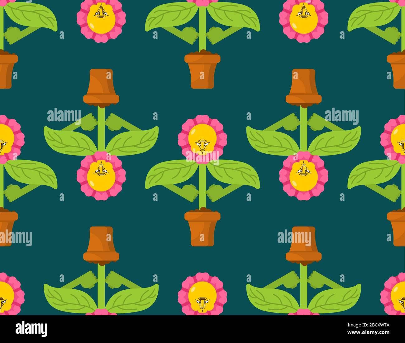 Angry Flower in pot pattern seamless. Evil Home plant background ...