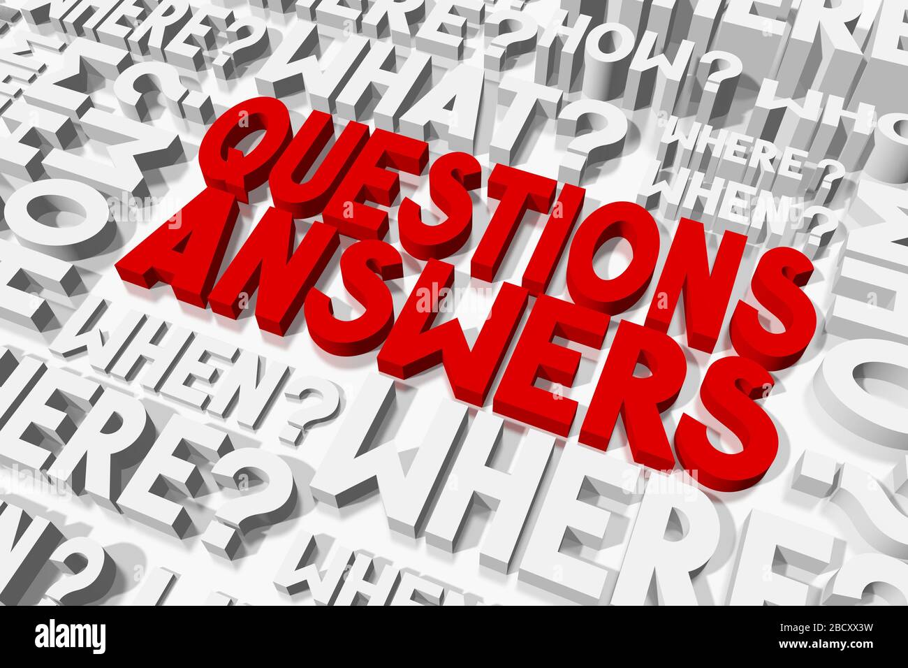 3D typographical illustration - Questions and answers concept Stock ...