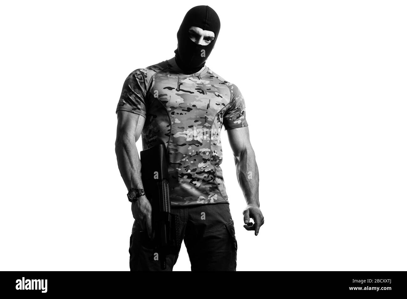 Military Man Ready For Battle Fight With Hands Isolated on White ...