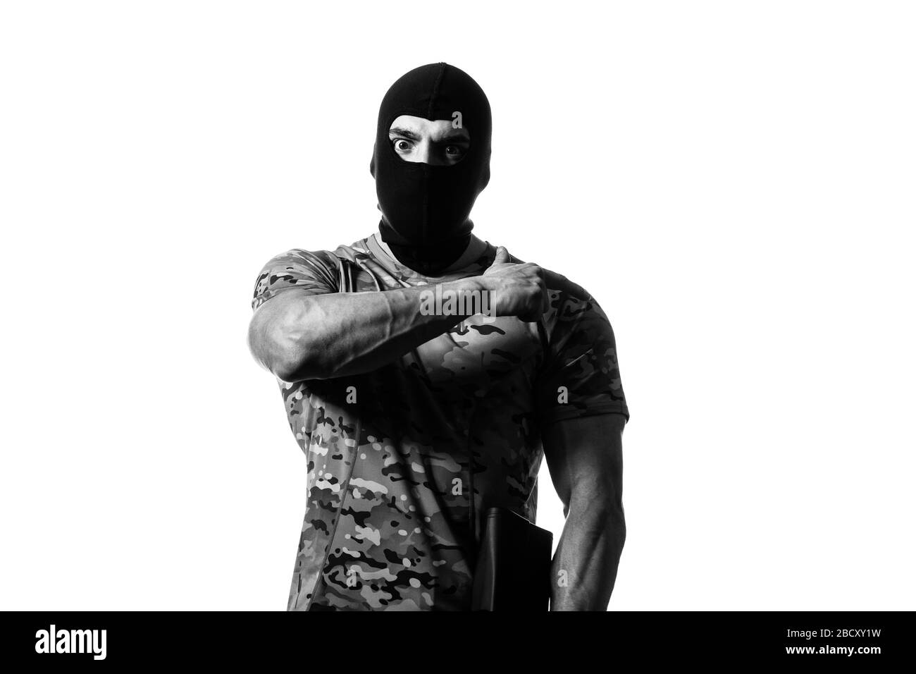 Military Man Ready For Battle Fight With Hands Isolated on White ...