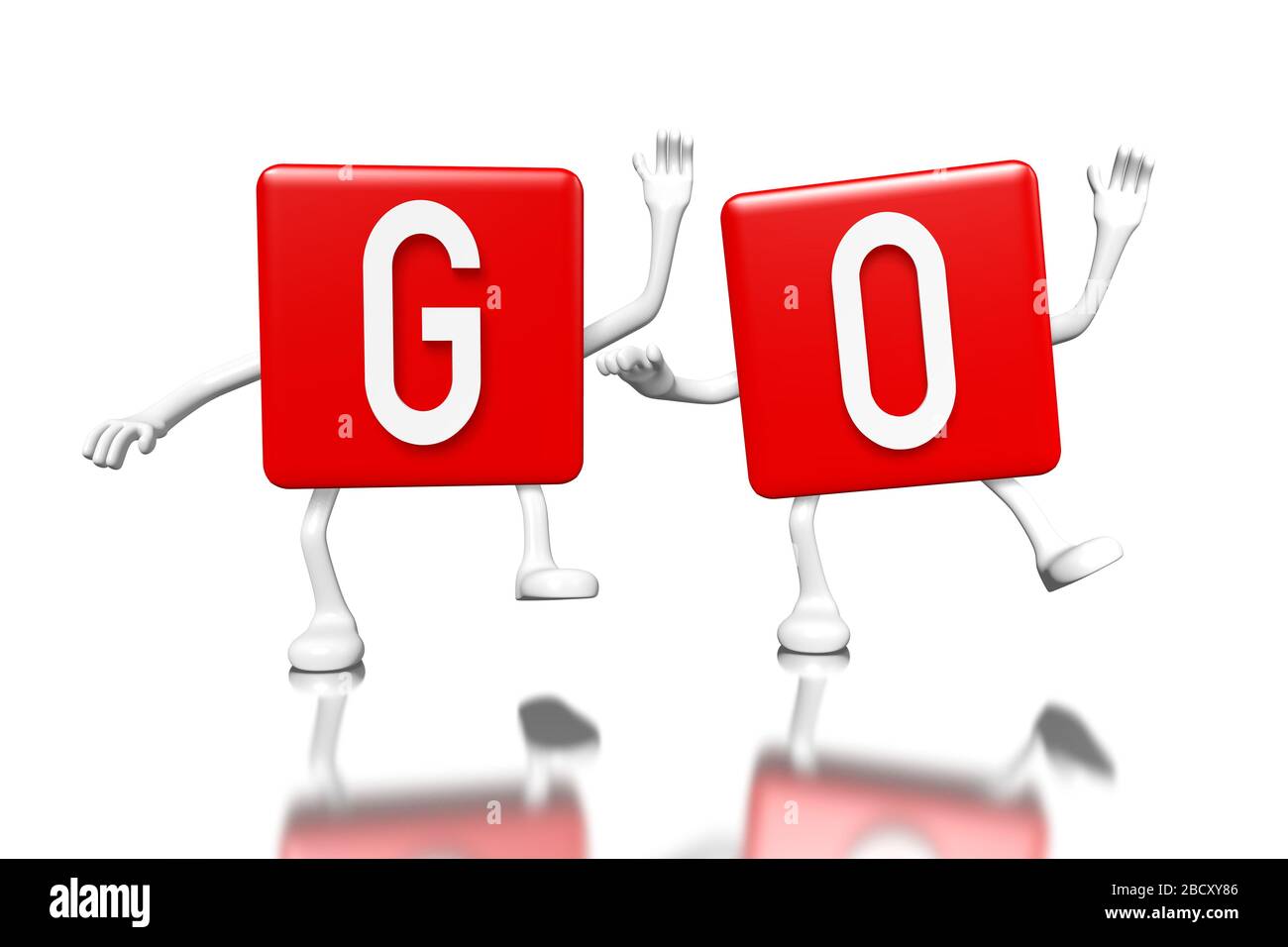 3D red cubes word - go Stock Photo - Alamy