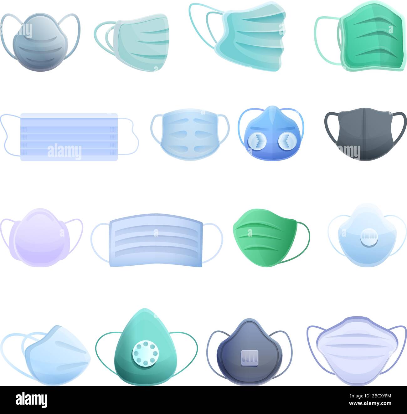 Medical mask icons set. Cartoon set of medical mask vector icons for ...