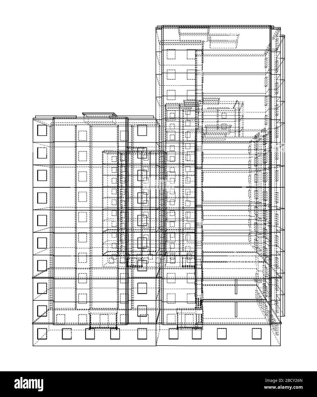 Vector wire-frame model of a multi-storey building Stock Vector Image ...