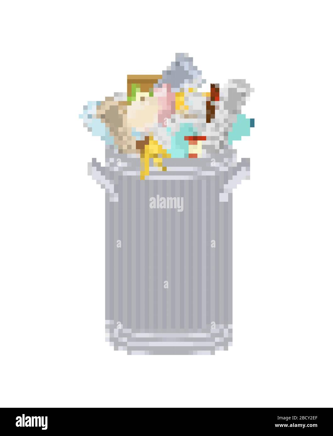 Trash can pixel art. 8 bit Wheelie bin with Garbage on white background ...