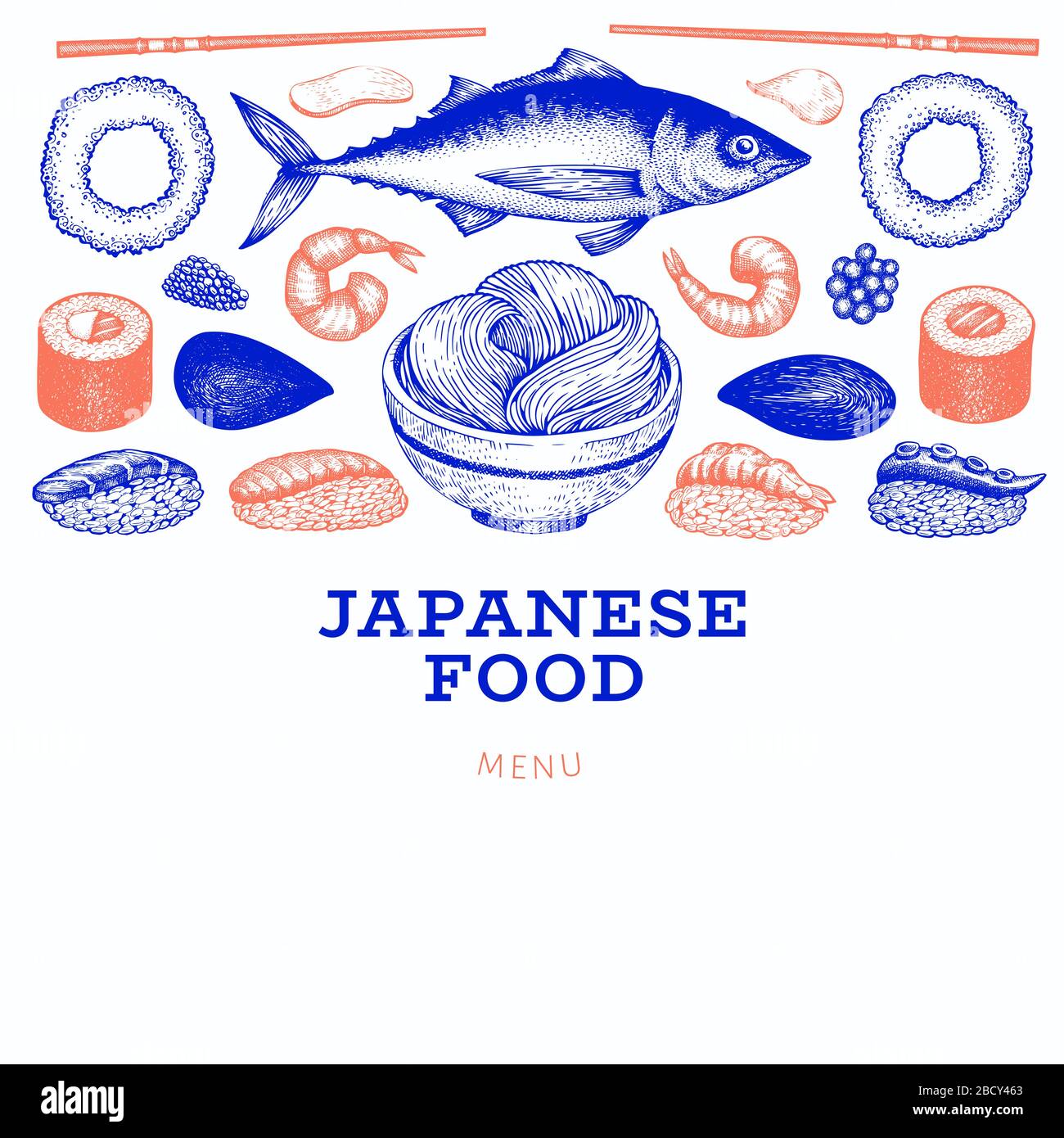 Japanese cuisine design template. Sushi hand drawn vector illustrations ...