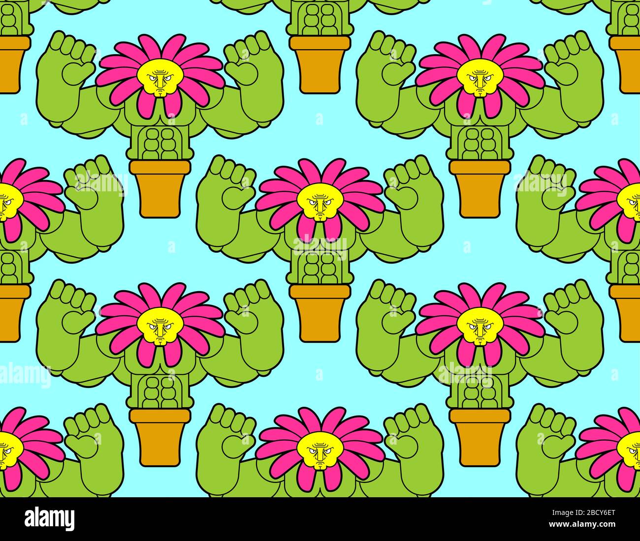 Strong Flower in pot pattern seamless. Powerful Home plant background ...