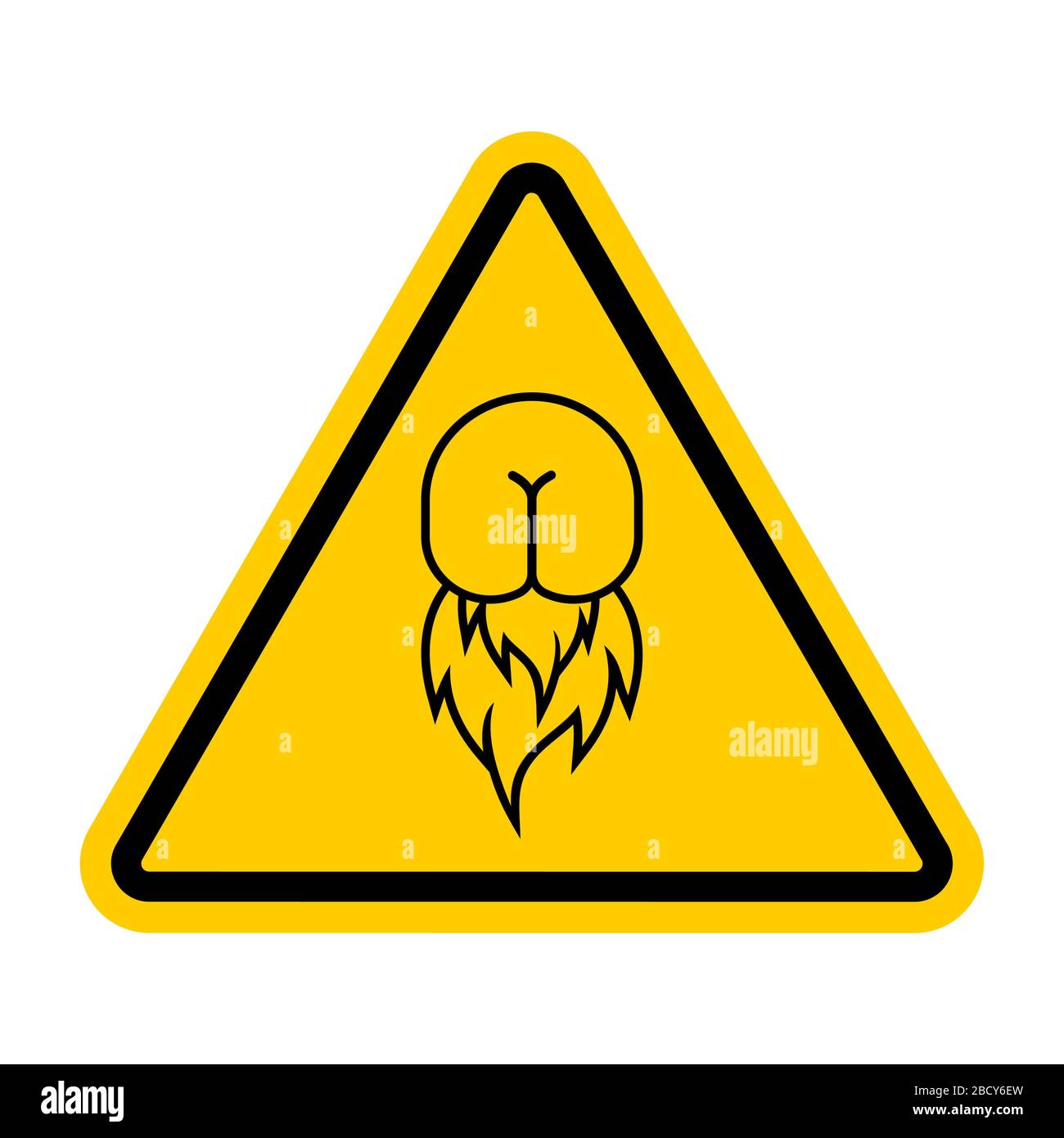 Attention Butthurt. Warning yellow road sign. Caution Ass on fire. Butt ...