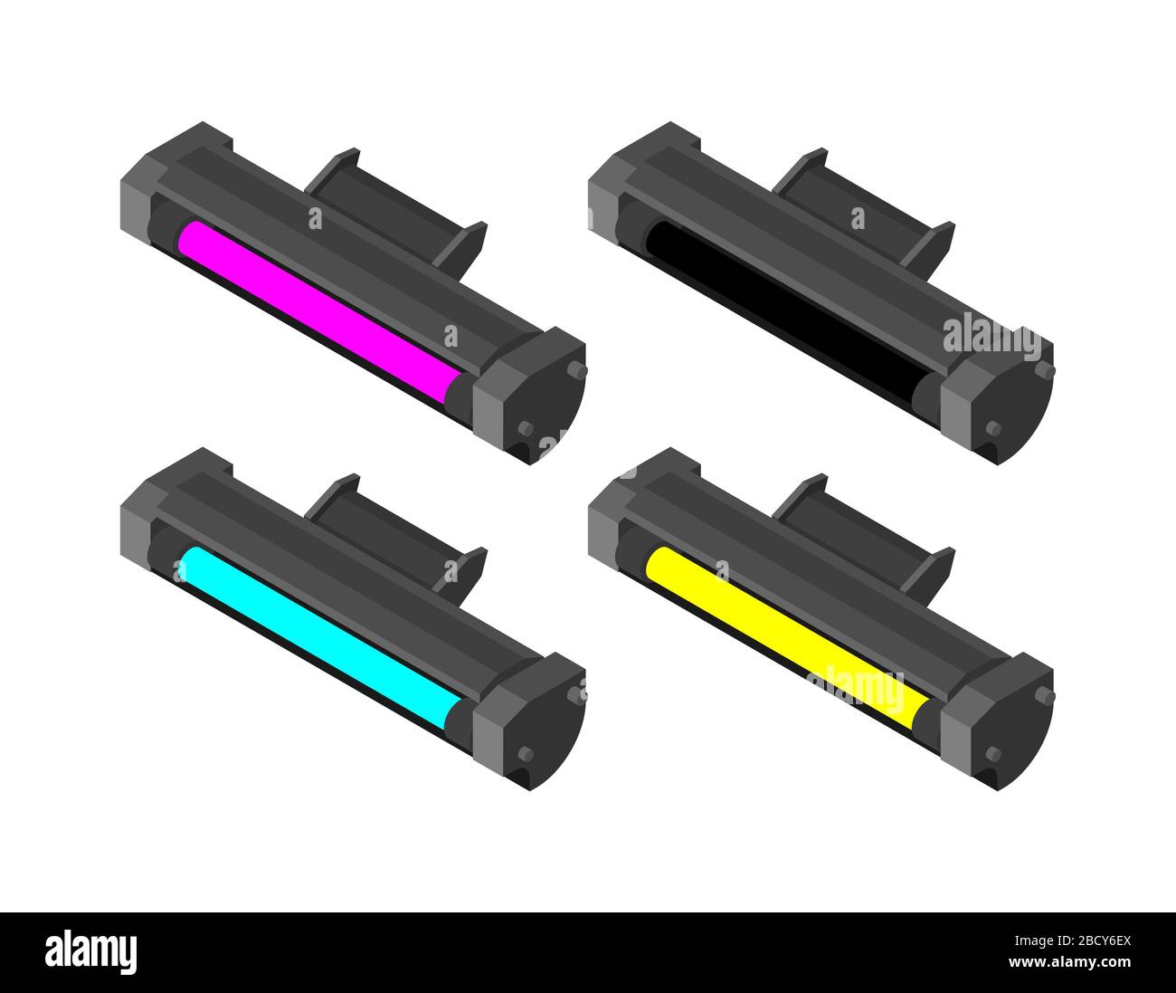 Printer toner cartridge CMYK set. Cyan and Magenta. Yellow and Key ...