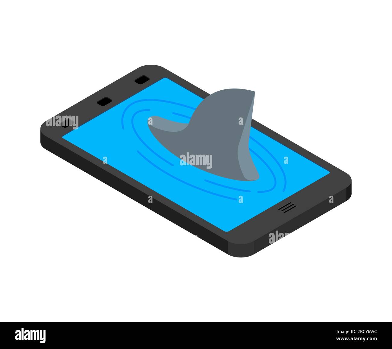 Shark in smartphone. Shark fin Marine predator in phone. See animal in ...