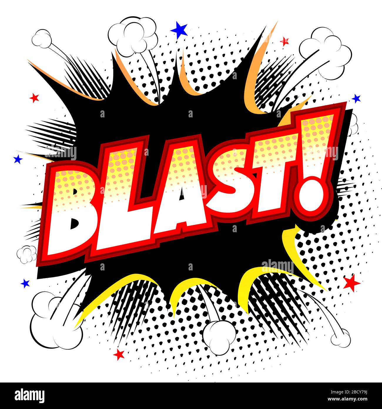 Blast illustration - black and yellow explosion, white background Stock ...