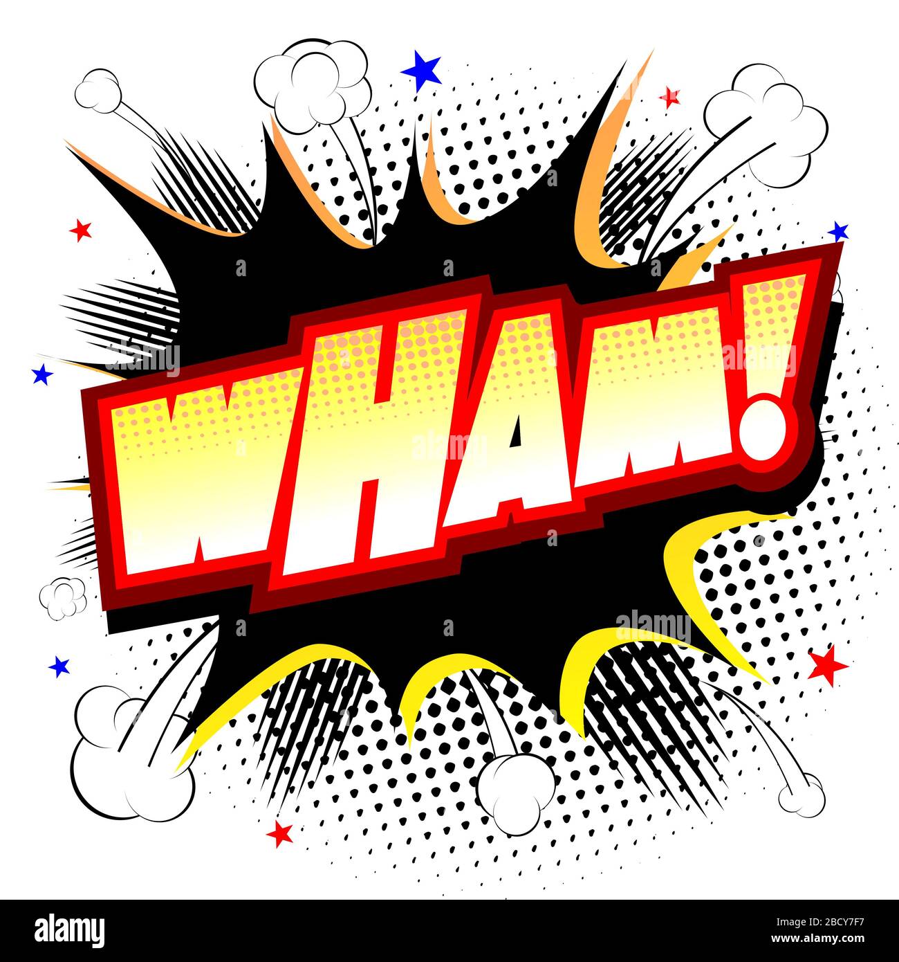 Wham illustration - black and yellow explosion, white background Stock ...