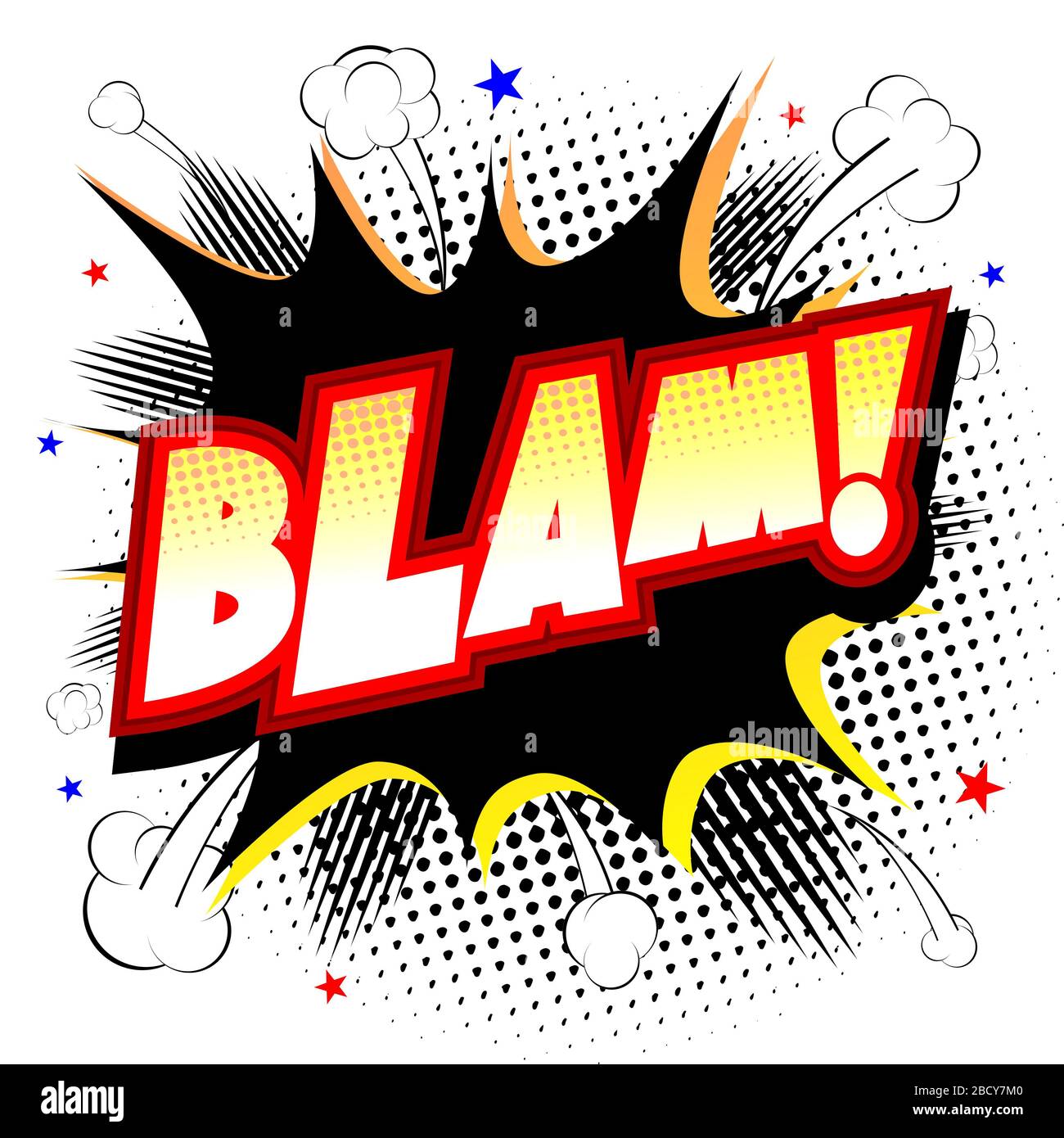 Blam illustration - black and yellow explosion, white background Stock ...