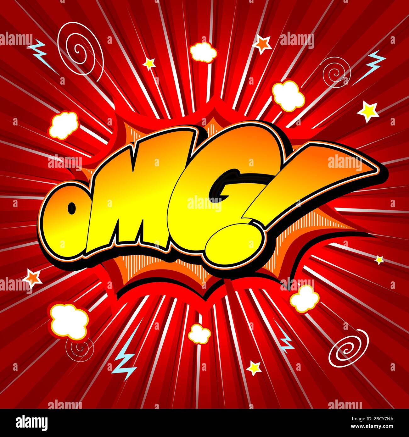 Oh my God (OMG) illustration - yellow and orange text, red background ...