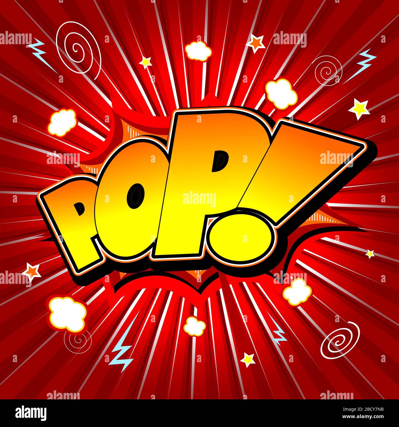 Pop illustration - yellow and orange text, red background Stock Photo ...