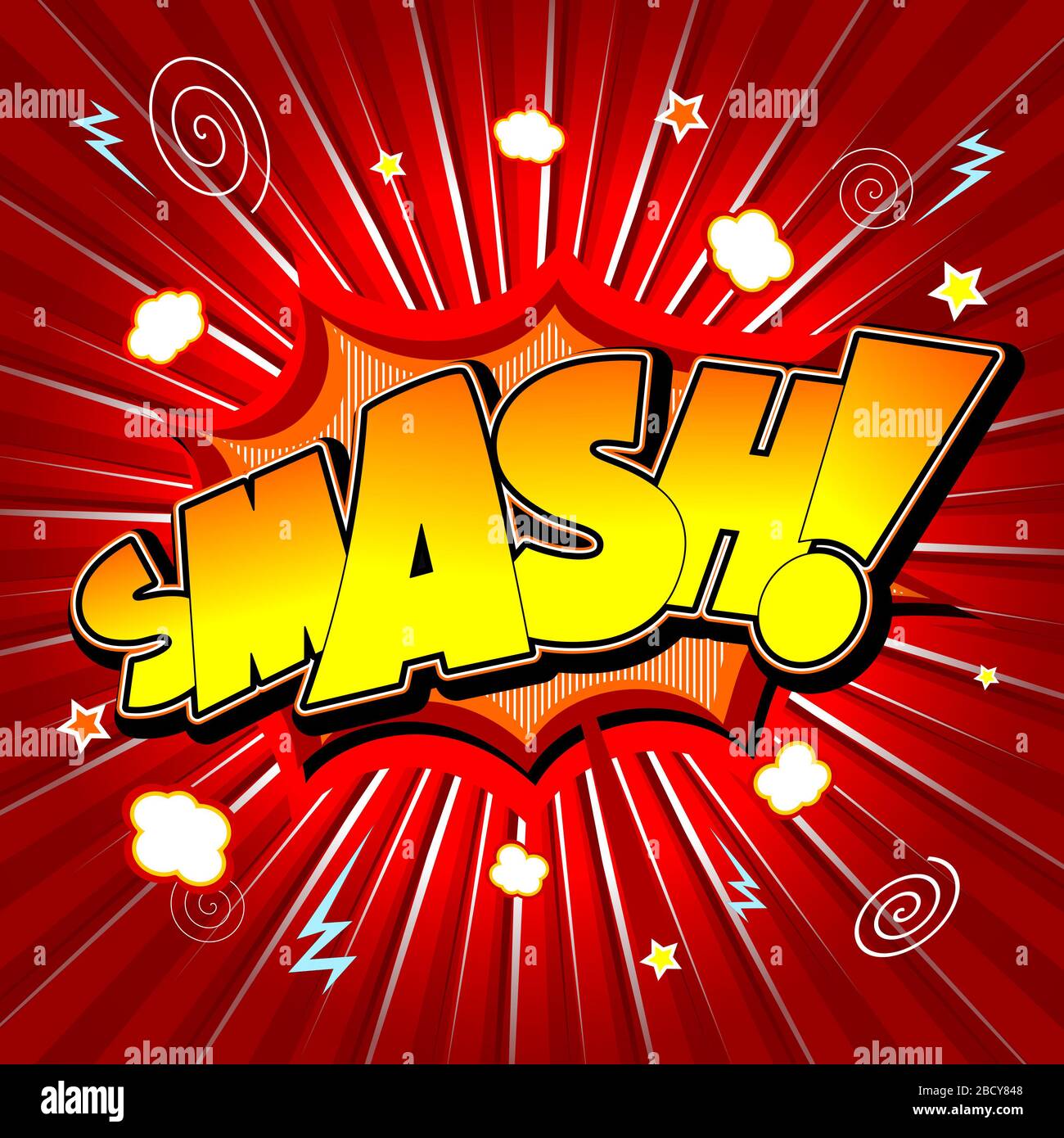 Smash illustration - yellow and orange text, red background Stock Photo ...