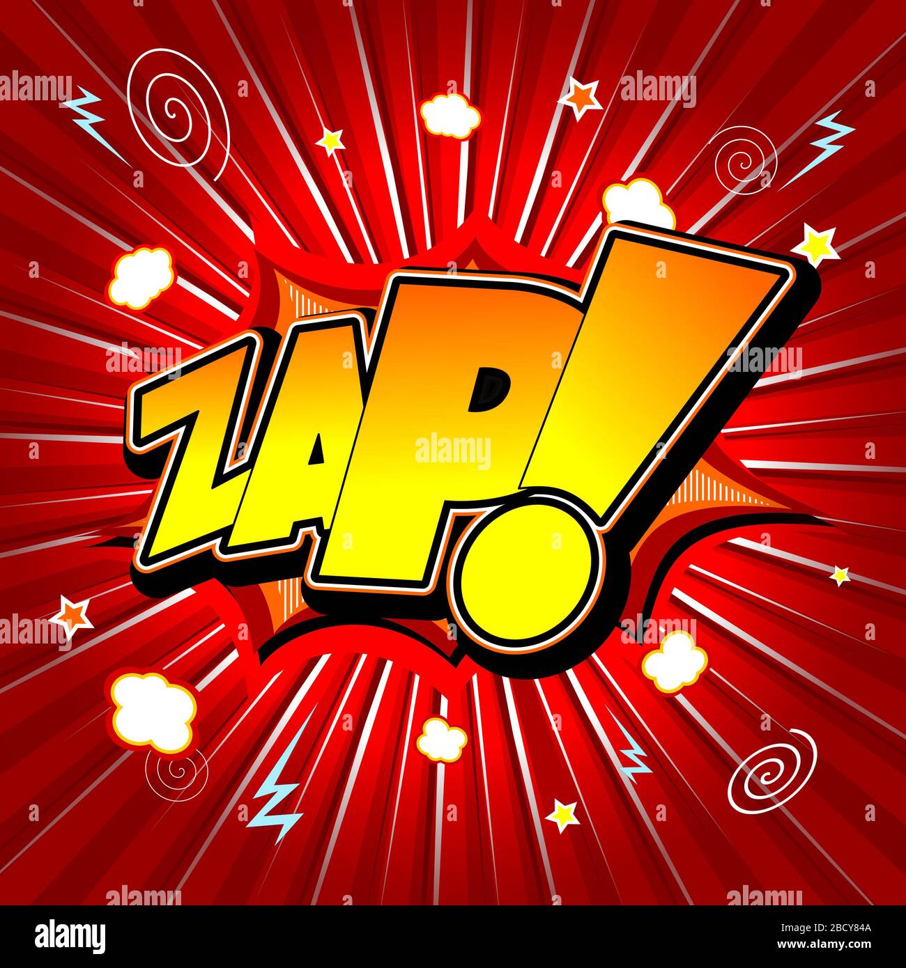 Zap illustration - yellow and orange text, red background Stock Photo ...
