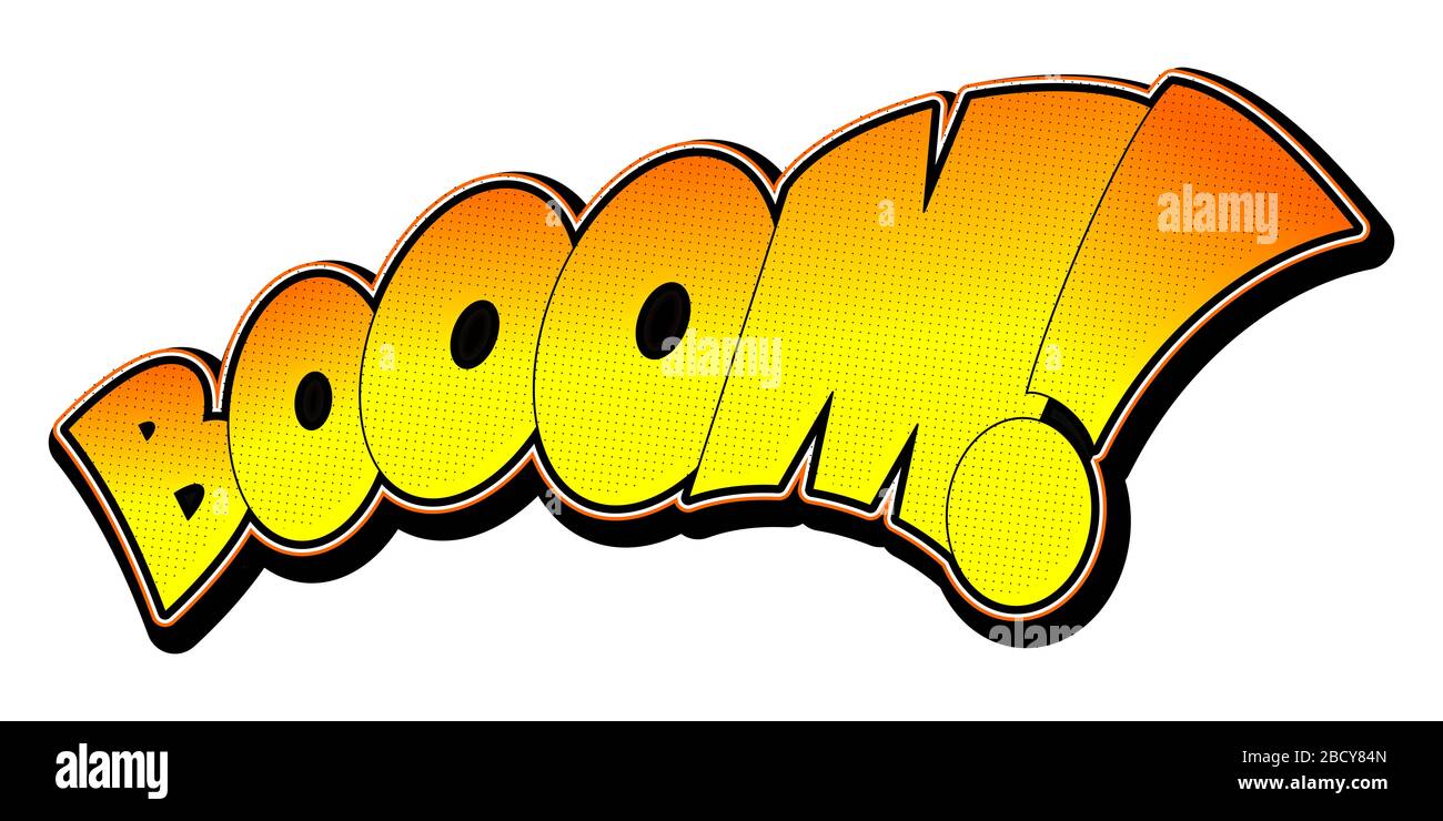 Boom illustration - yellow and orange text, white background Stock ...