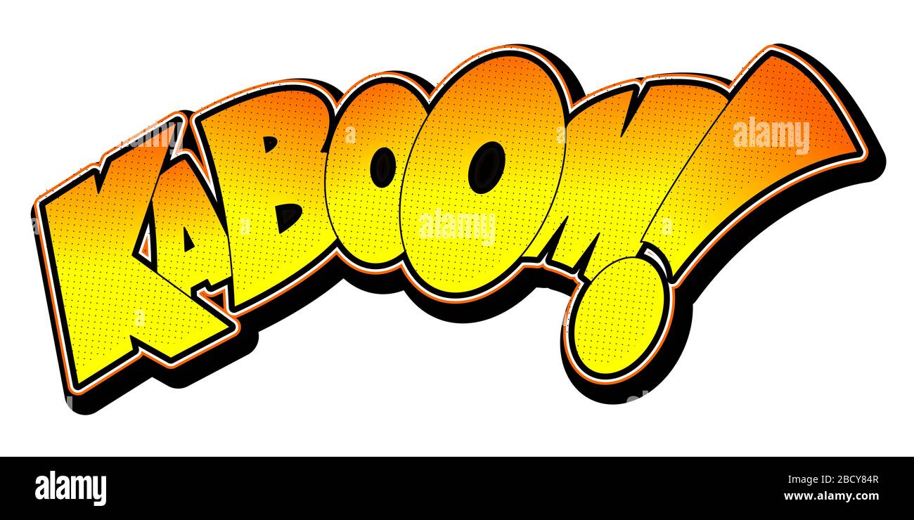 Kaboom illustration - yellow and orange text, white background Stock Photo - Alamy