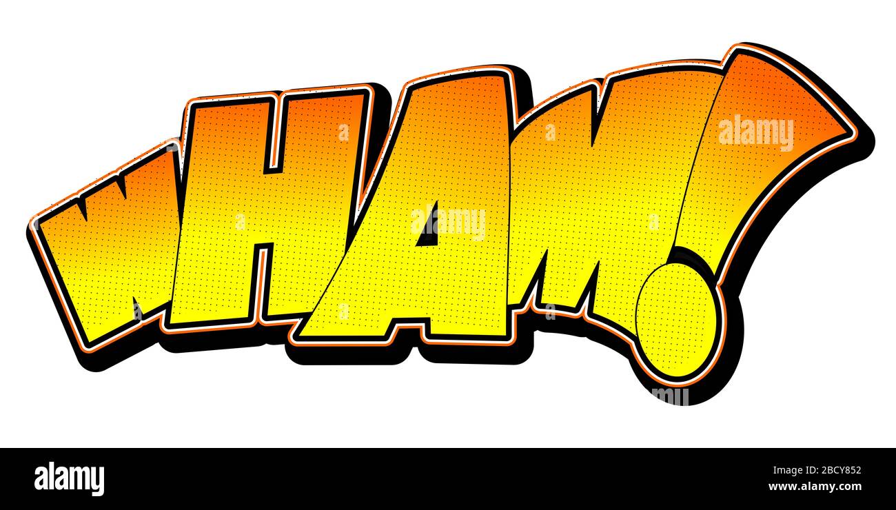Wham illustration - yellow and orange text, white background Stock ...