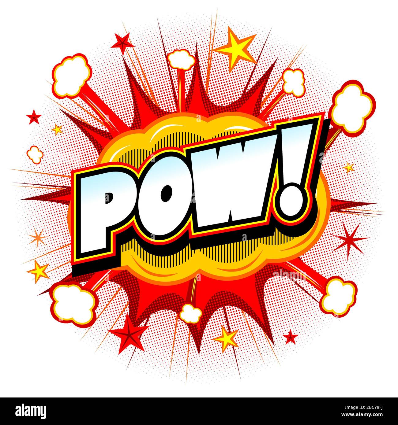 Pow illustration - red explosion, white background Stock Photo - Alamy